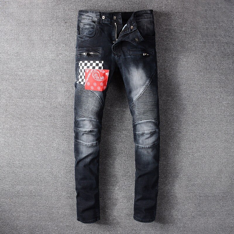 Streetwear Checked Patchwork Black Jeans Men Skinn... – Vicedeal