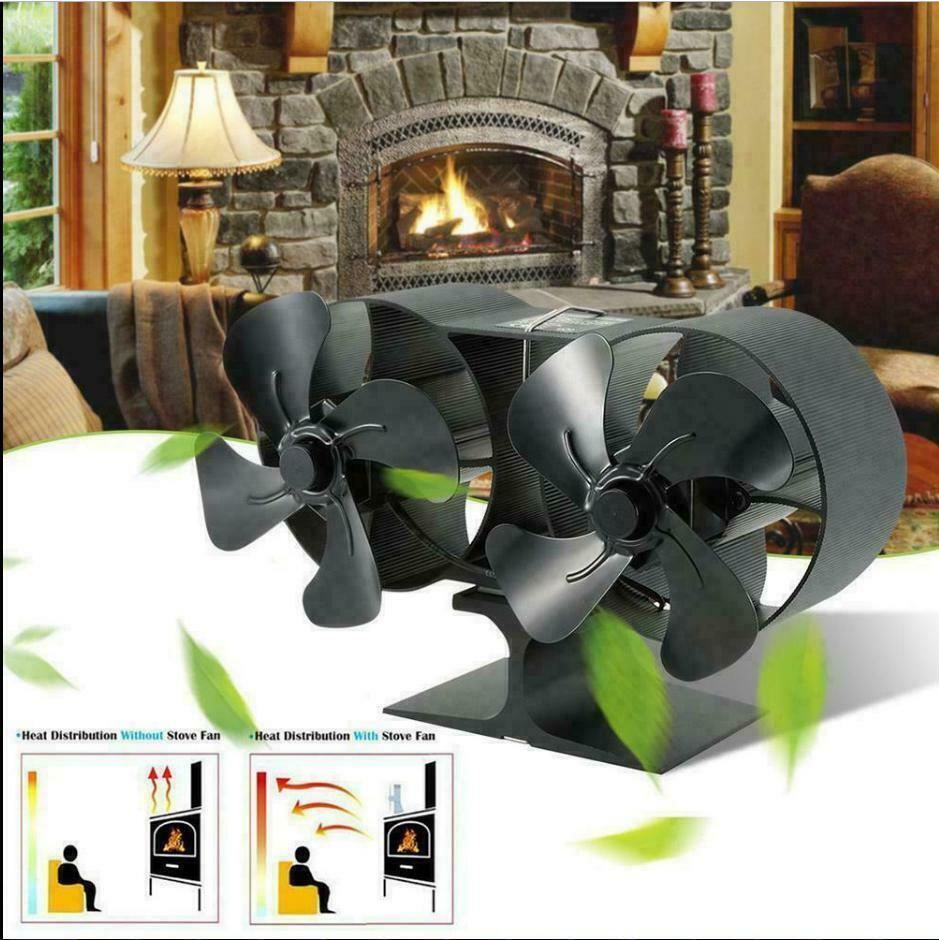 8 Blade Black Fireplace fan Heat Powered Stove Fan... – Grandado