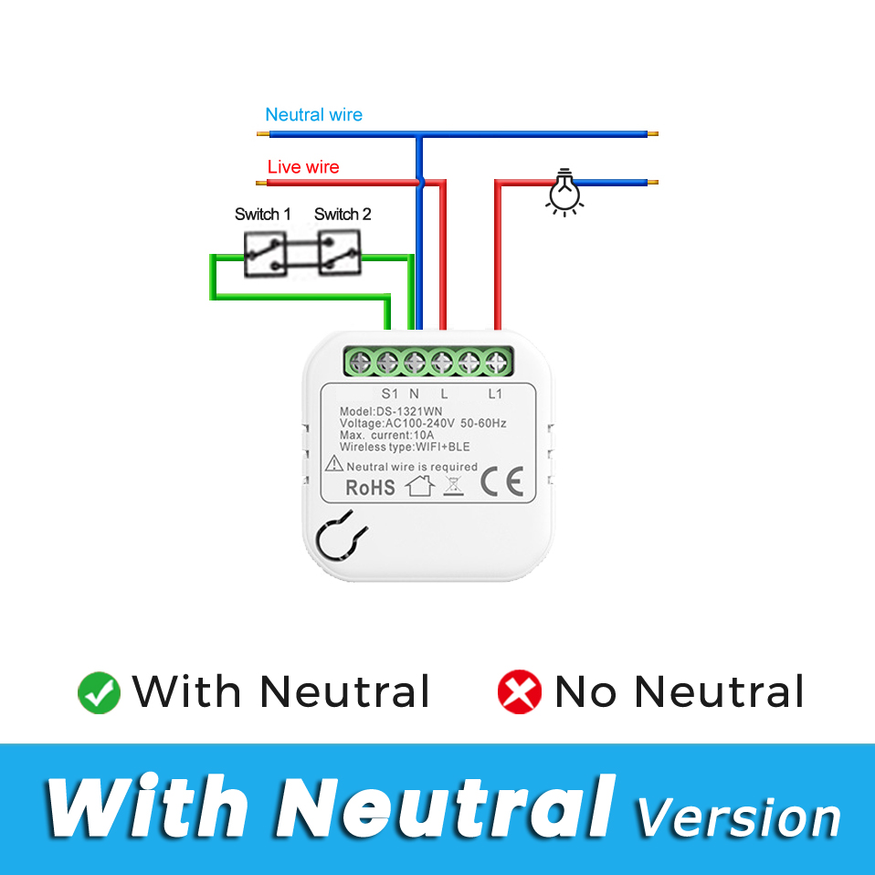 No Neutral Tuya WiFi Switch Module 2 Way Control S... – Grandado