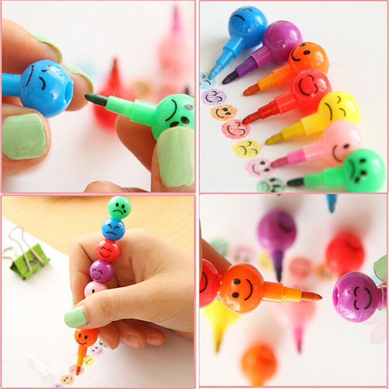 7 Colors Cute Stacker Swap Smile Face Crayons Chil... – Grandado