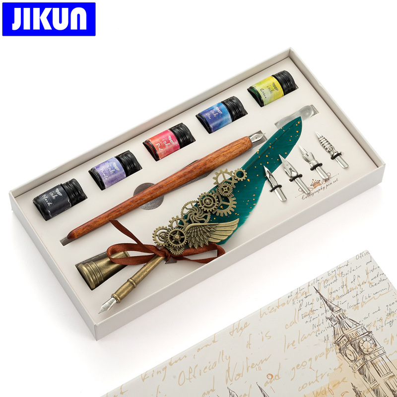 JIKUN Vintage Calligraphy Feather Pens Kits 5 Colo... – Grandado