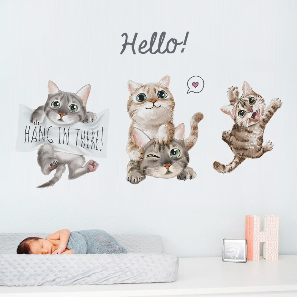 Four cute cat wall sticker children's kids room ho... – Grandado
