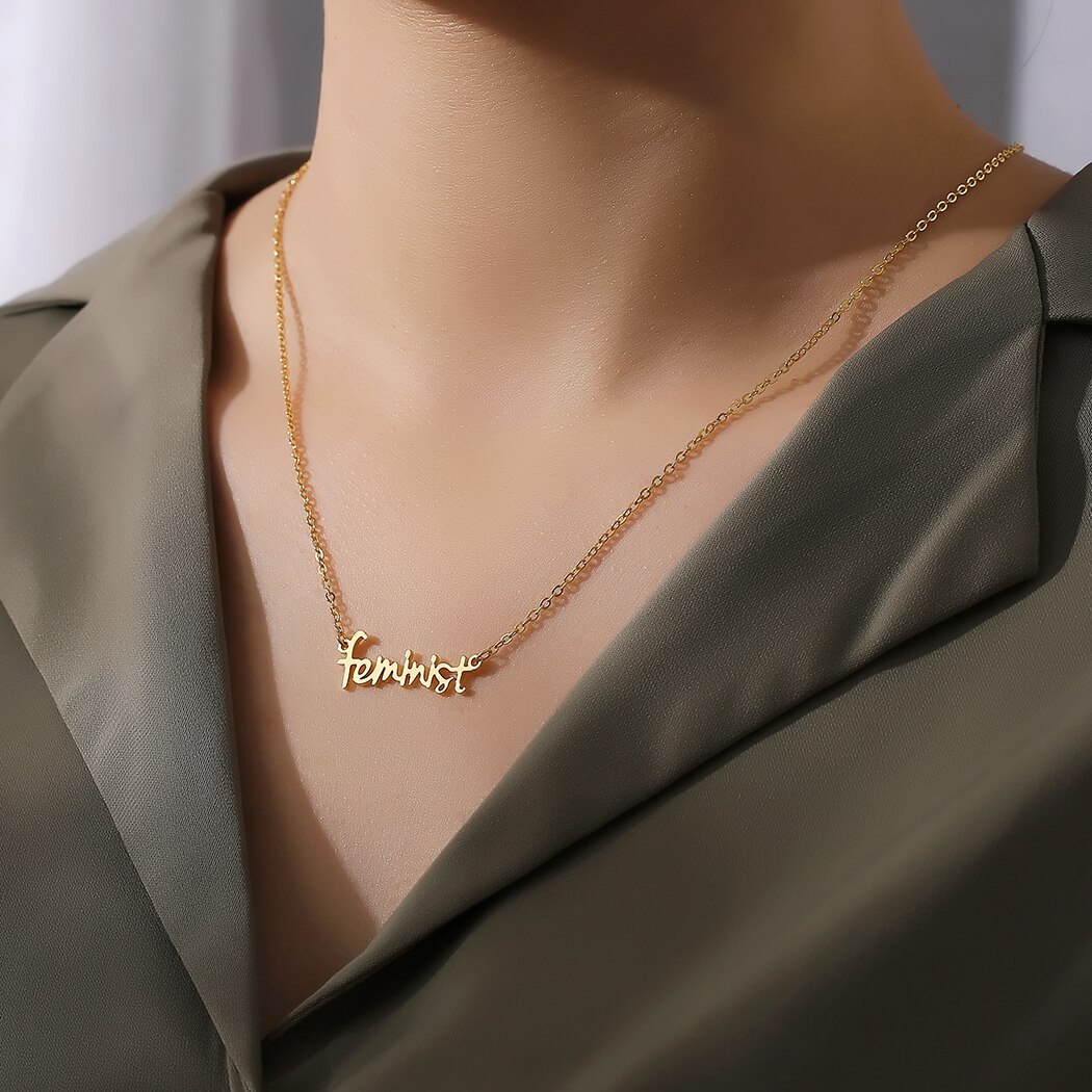 LUTAKU Edelstahl knapp Feministischen Anhänger Hal... – Grandado