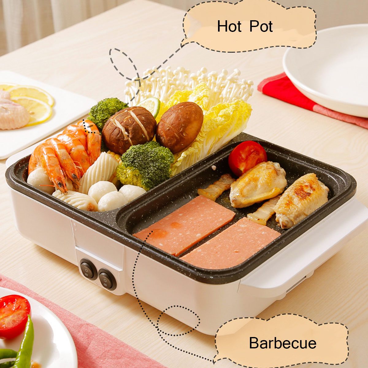 1200W 220V 2 in 1Mini Electric Cooking Pot Machine... – Grandado