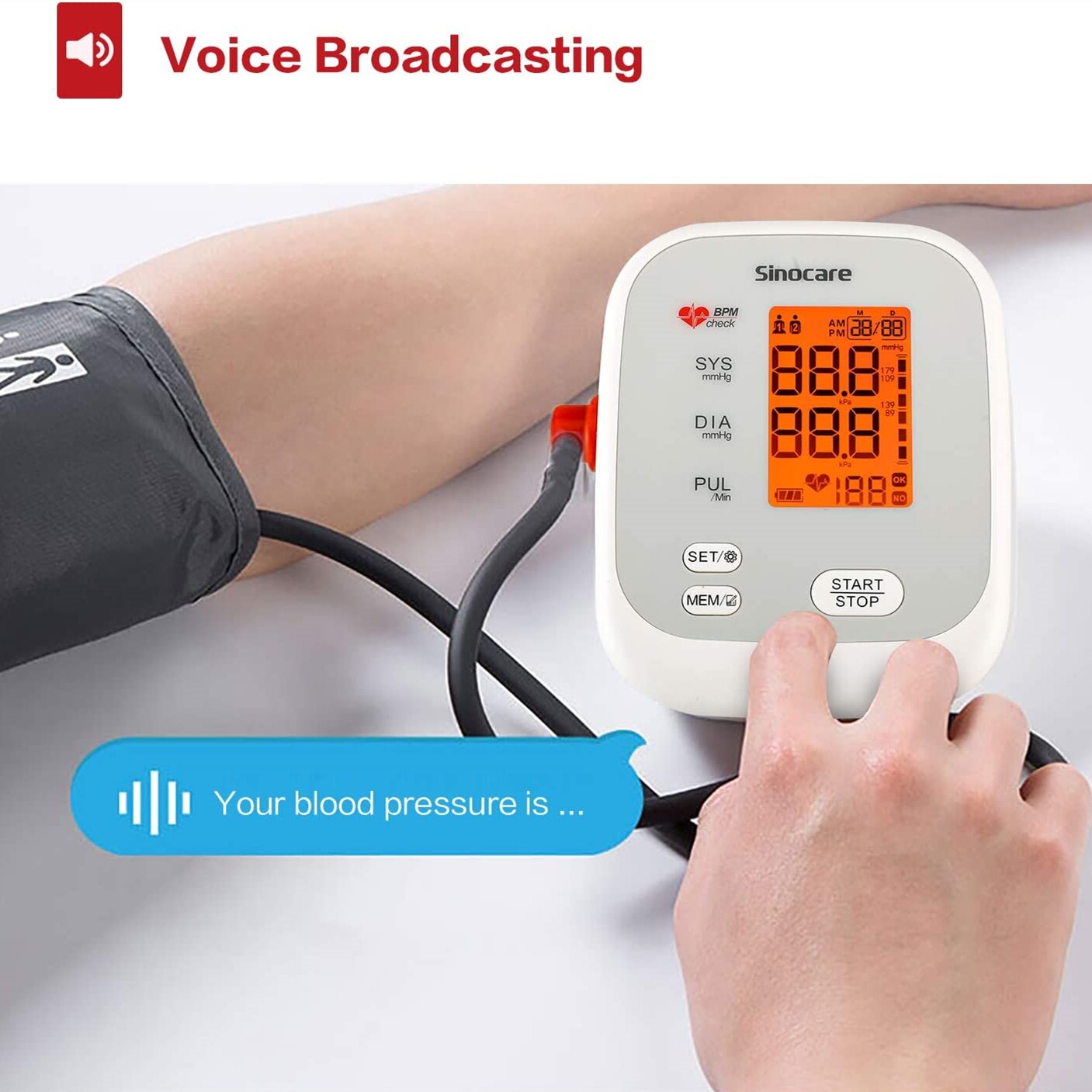 Sinocare Upper Arm Blood Pressure Monitor LED Digi... – Grandado