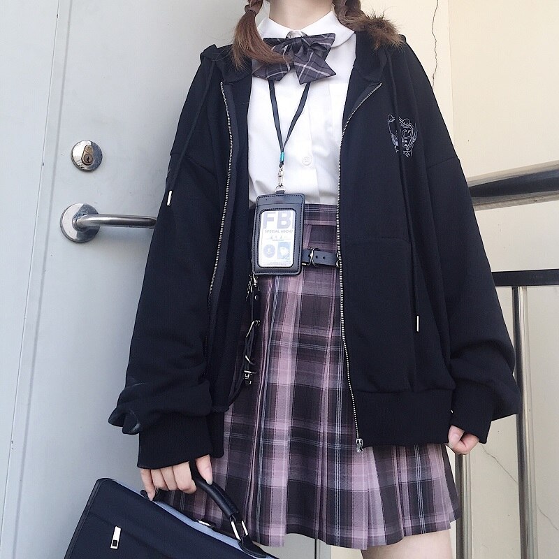 Japanese JK solid color hoodie jacket Korean kawai... – Grandado