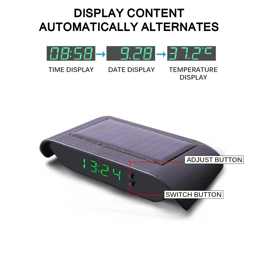 Automotive Digital Clock With Backlight Solar Lumi... – Grandado