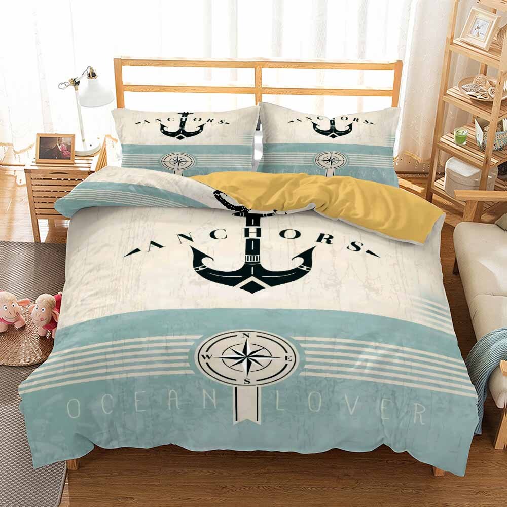 Blue Anchor Bedding Set Compass Duvet Cover Sets C... – Grandado
