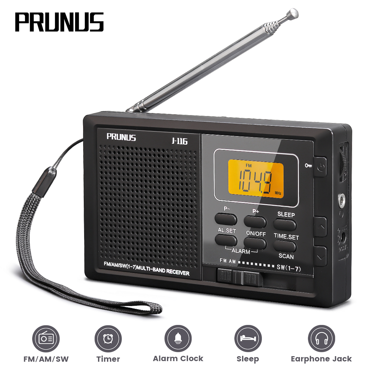 PRUNUS J116 Tragbare Radio FM AM SW 9 band mini ra... – Vicedeal