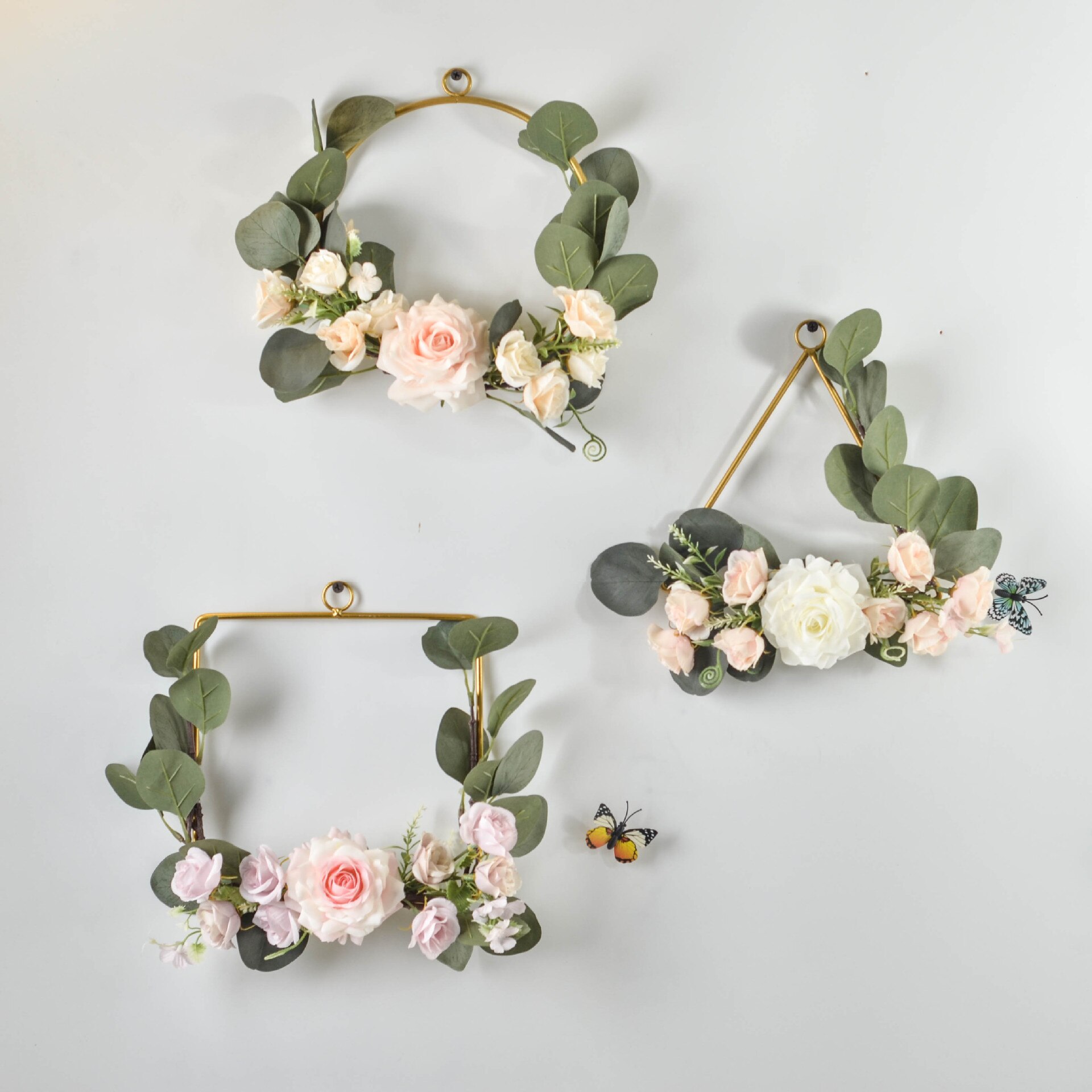 Cilected blommig hoop krans set of 3 metall geome... – Vicedeal