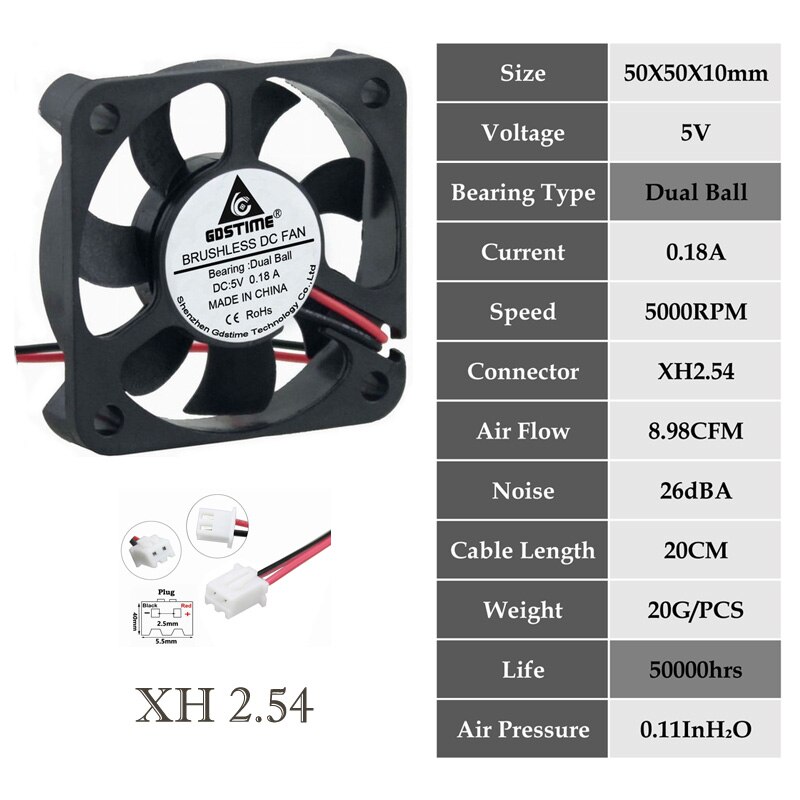 2pcs Gdstime DC 5V 12V 24V 2Pin 5cm Plastic 5010S ... – Vicedeal