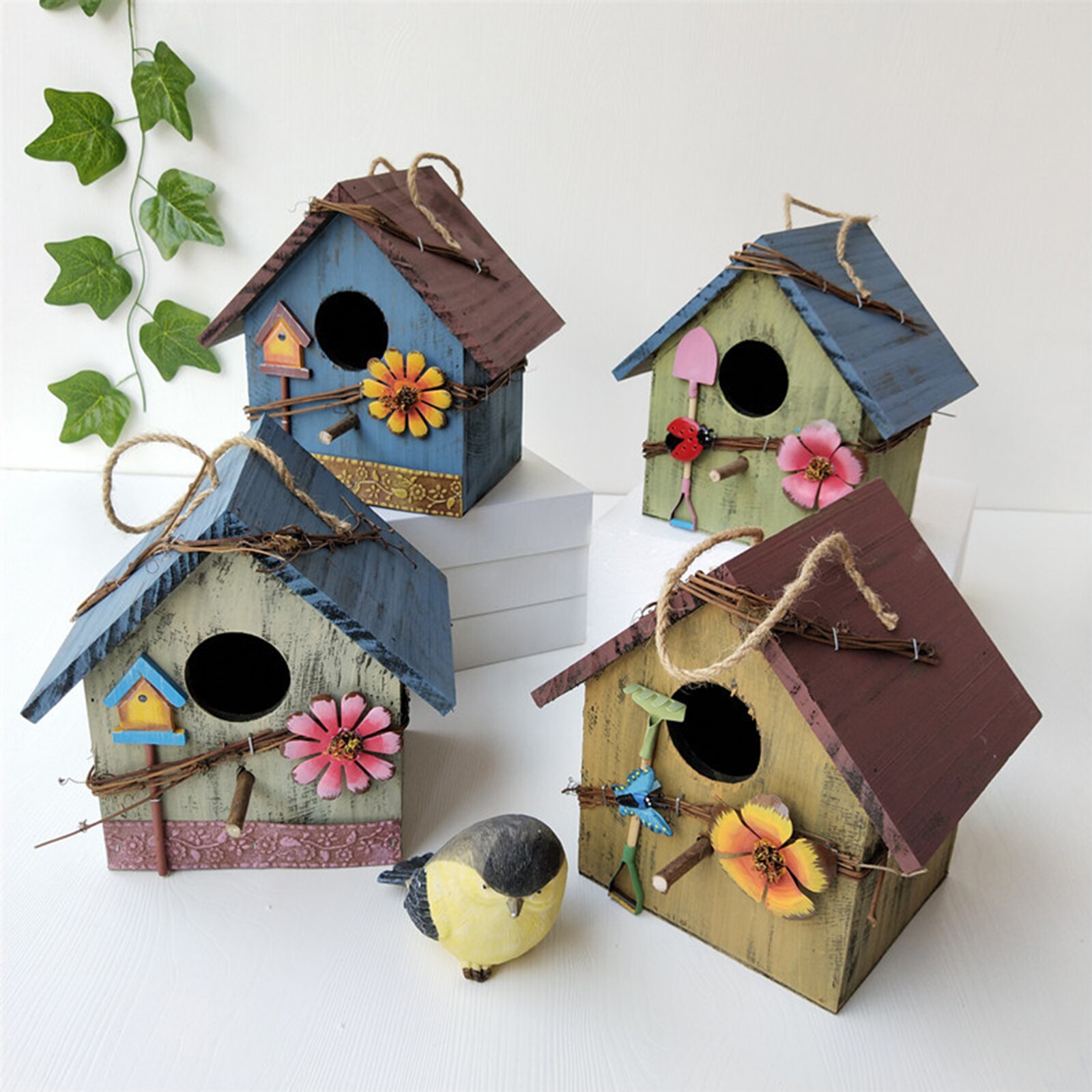 Wooden Bird House Box Outdoor Porch Pastoral Ornam... – Vicedeal