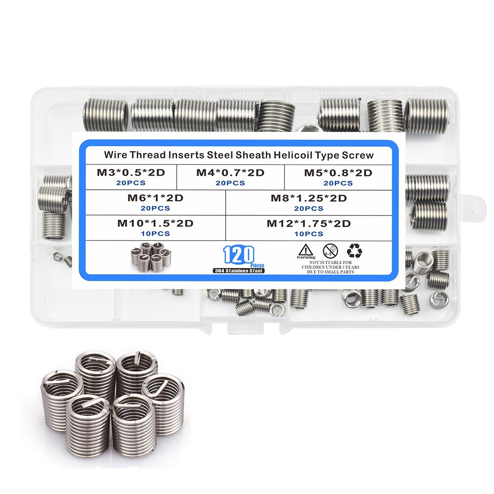 120 Stks/doos 304 Rvs Draad Draad Inserts Staal Sc... – Vicedeal