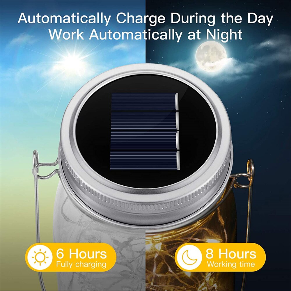 Solar Power Mason Jar Lid Lights Waterproof Fairy ... – Vicedeal