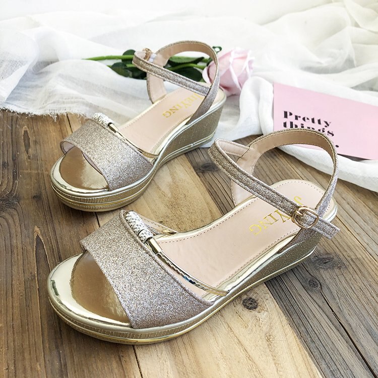 Goud Zilver Vrouwen Zomer Sandalen Wiggen Hakken V... – Vicedeal