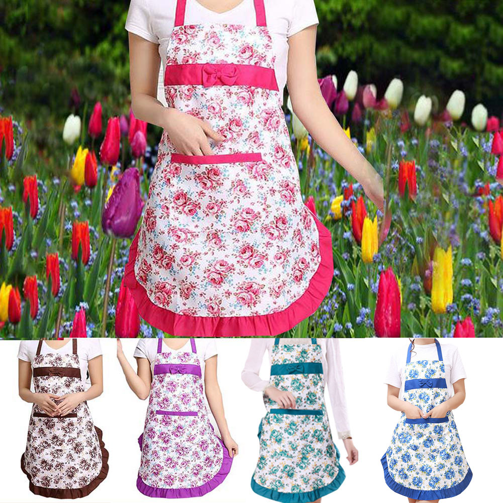 Kitchen Apron Bowknot Flower Pattern Woman Adult B... – Grandado