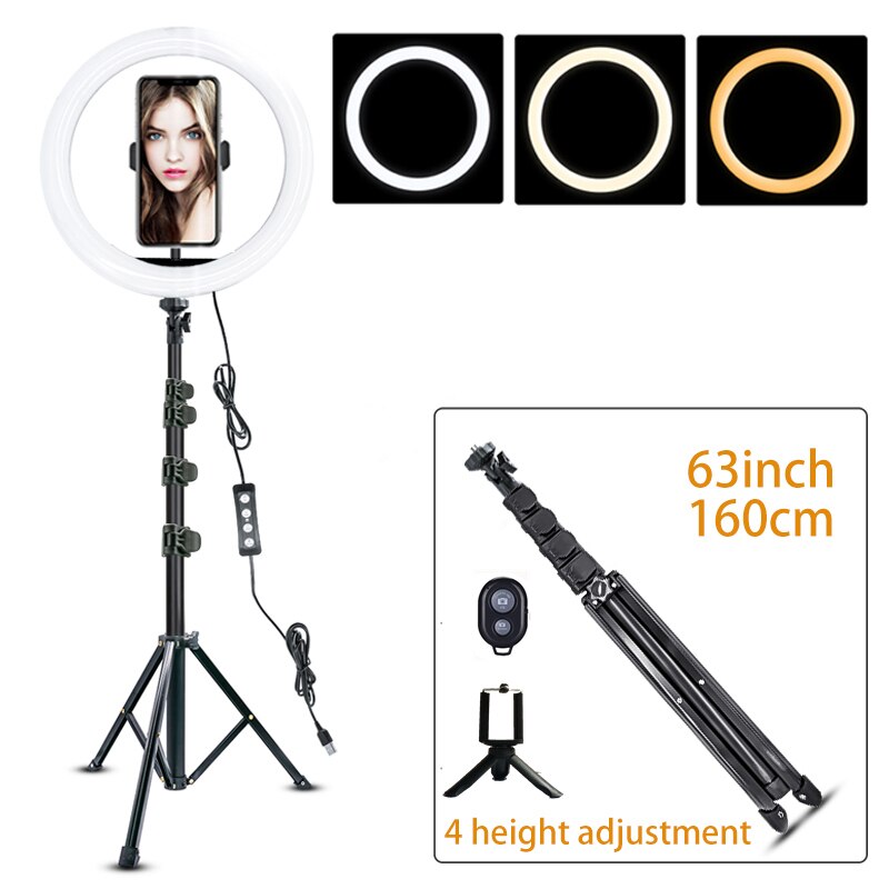 10inch Ring Light with tipod 3 Colors Dimmable USB... – Grandado
