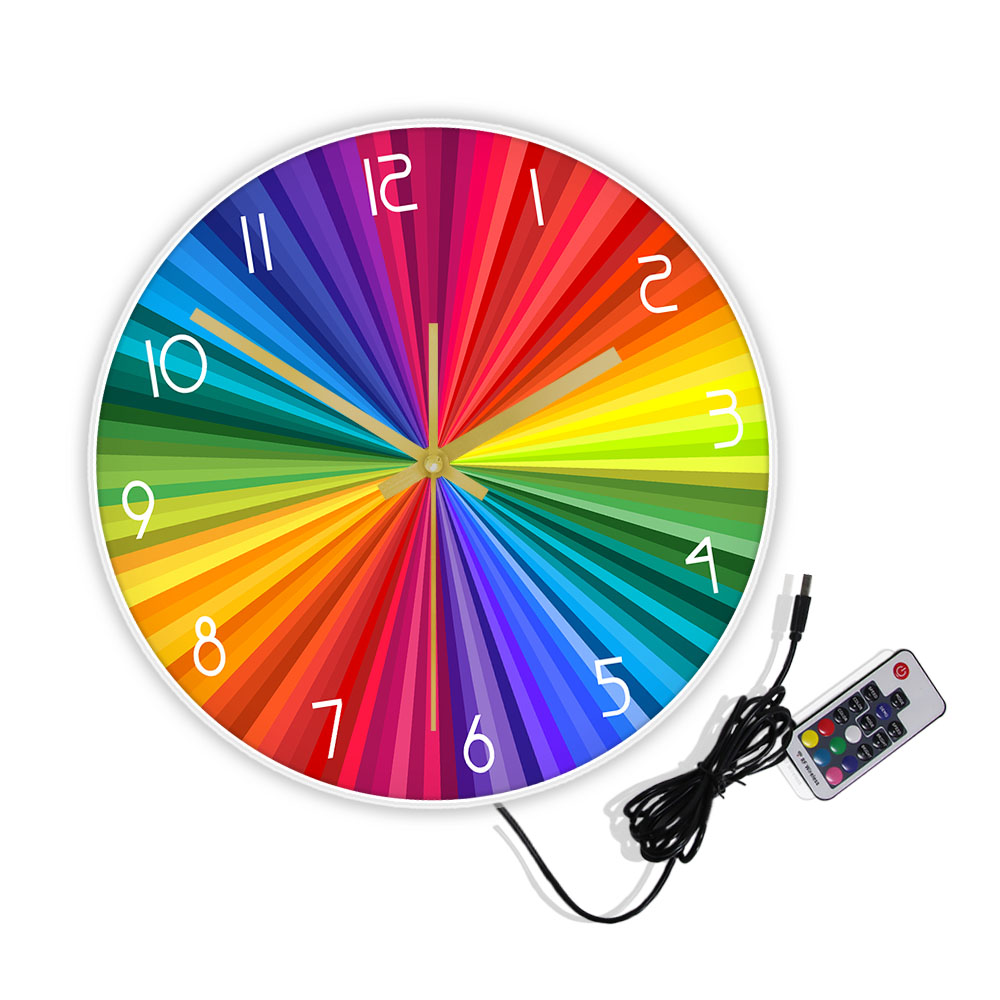 Bright Rainbow Ray Colorful Printed Wall Clock Rai... – Grandado