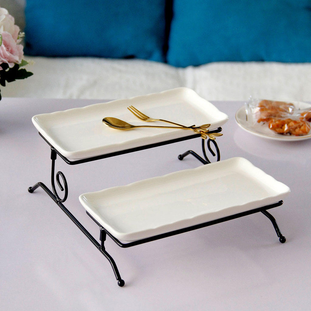 2 Tier Serving Stand Serving Platter Set with 2 Po... – Grandado