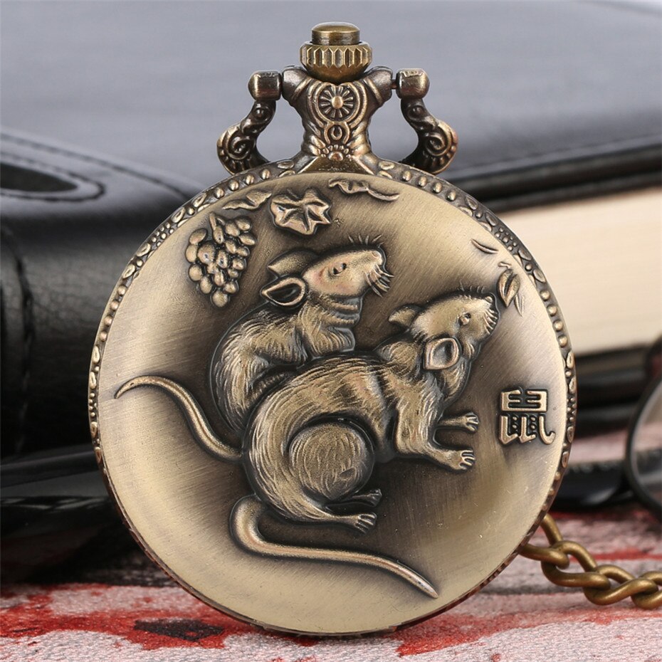 Full Hunter Retro Chinese Zodiac Rat Pendant Clock... – Grandado