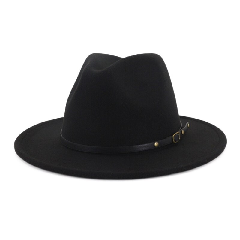 Wool Felt Jazz Fedora Hats Black Red Patchwork Bel... – Grandado