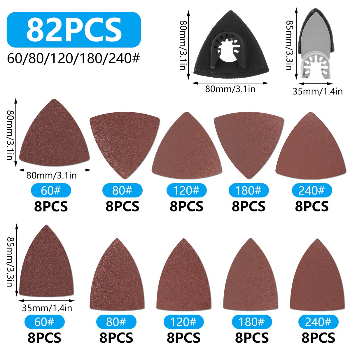 82Pcs Sand Pad Assorted Set 60/80/120/180/240 Grit... – Vicedeal