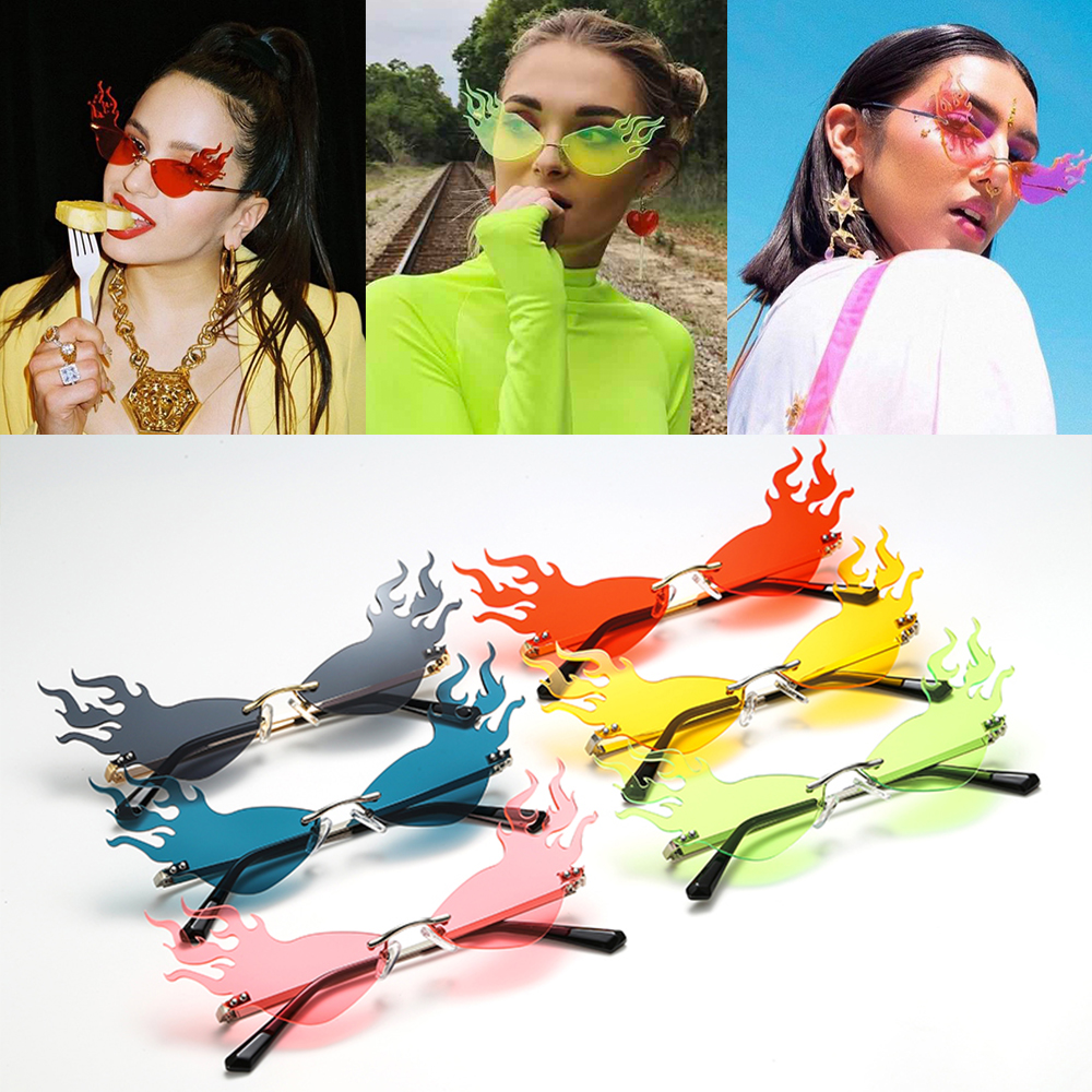 Fire Wave Flame Sunglasses Women Men Rimless Sun G... – Vicedeal