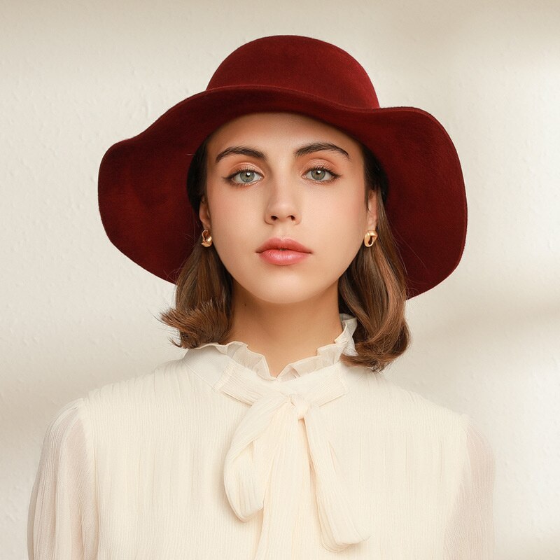 Naizaiga Maroon Hat women woolen big brim hat top ... – Grandado