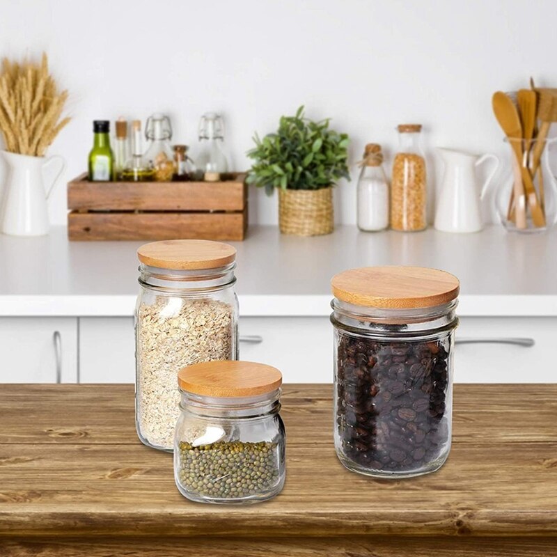 LBER 6 Pack 8,6x7cm Holz Mason Krug Deckel, mehrwe... – Grandado