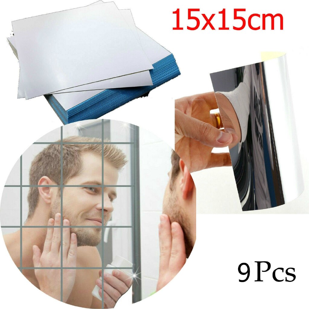 9pcs 15 x 15cm Silver Square Mirror Tile Wall Stic... – Grandado