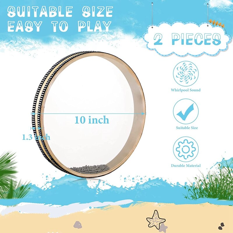 2 Pieces Wave Bead Hand Drum 8 Inch Sea Wave Sound... – Grandado