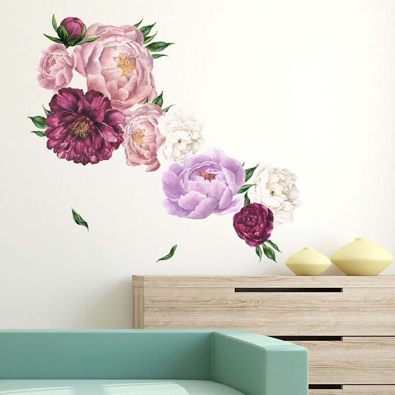 Watercolor Peony Flower Wall Stickers For Girls Be... – Grandado