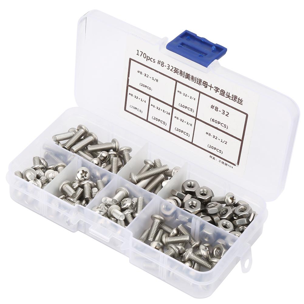 170 pièces/ensemble #8-32 304 vis en acier inoxyda... – Grandado