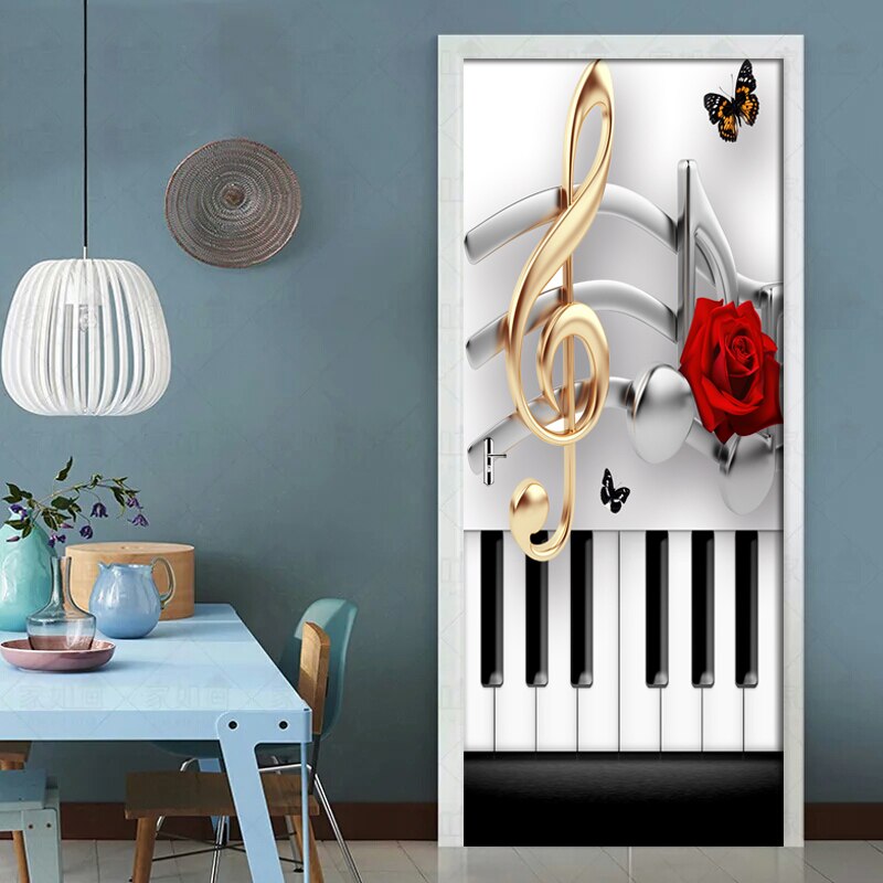 DIY Self adhesive Door Stickers 3D Piano note rose... – Vicedeal