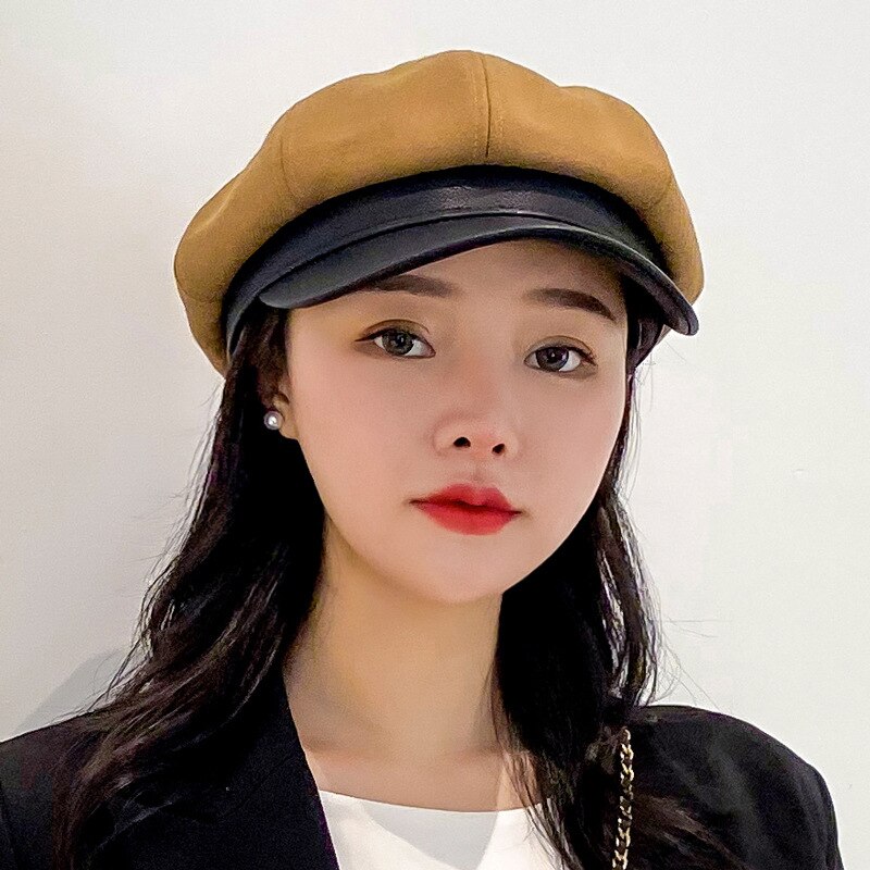 OUOI PU leather brim octagonal hat men's and women... – Grandado