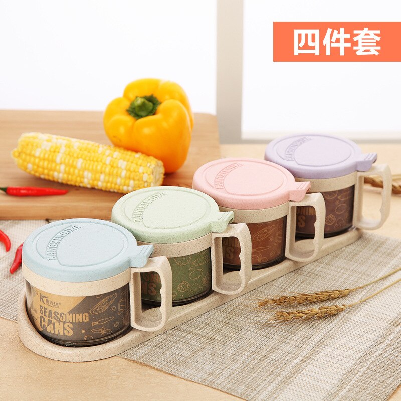 Wheat straw glass seasoning jar kitchen supplies s... – Grandado