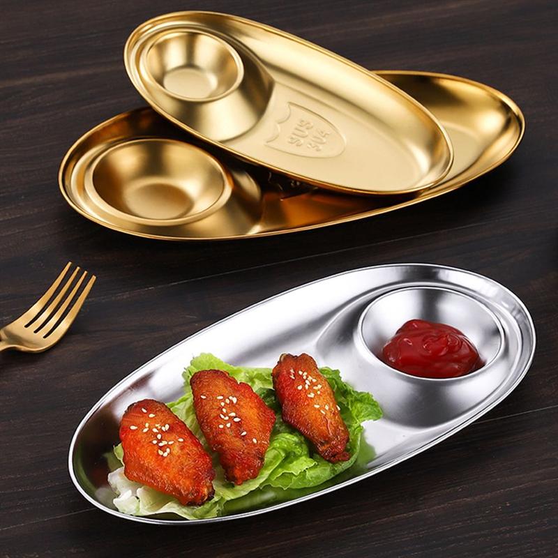 Stainless Steel Snack Plate Oval Divided Grid Plat... – Vicedeal