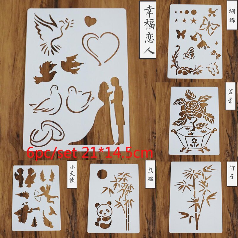 6pc Stencils Panda Drawing Templates DIY Graphics ... – Vicedeal