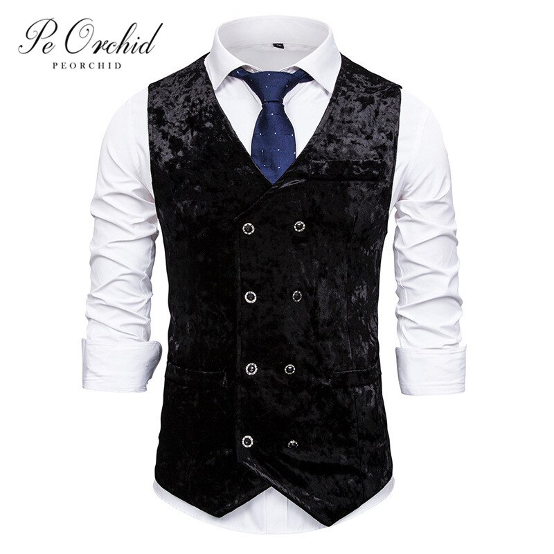 PEORCHID Royal Blue Vevlet Suit Vest Double-Breast... – Vicedeal