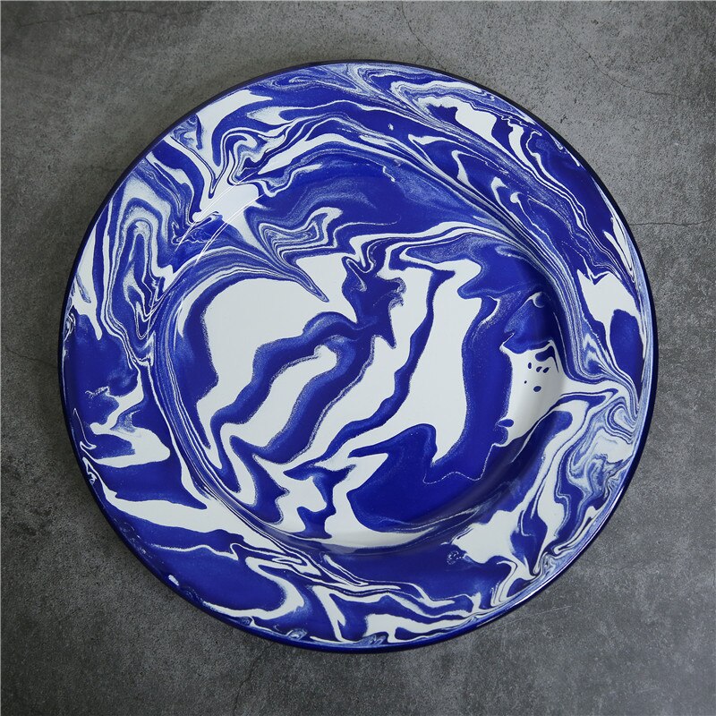 Blue Marbled Breakfast Plate Thick Enamel Flat Pla... – Grandado