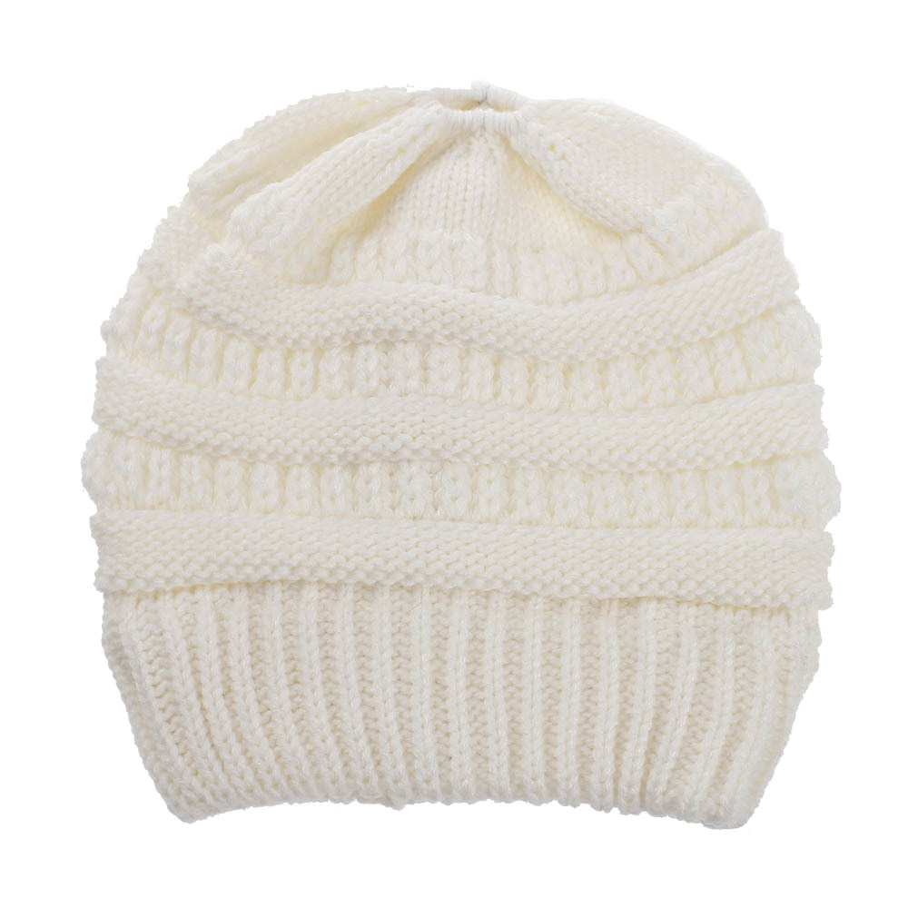 Women Winter Knitted Hat Messy Bun Ponytail Beanie... – Vicedeal