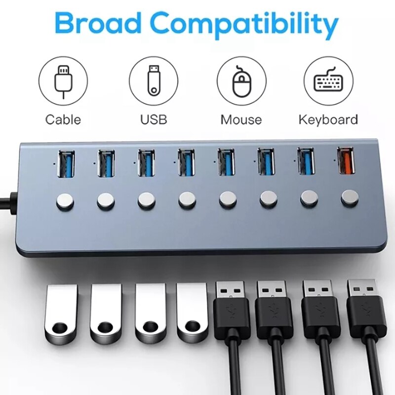 USB Hub 7 Ports USB3.0 5Gbps+1XUSB Charging Port H... – Grandado