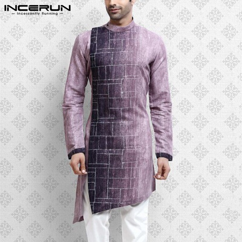 INCERUN Men Irregular Shirt Long Sleeve Indian Clo... – Grandado