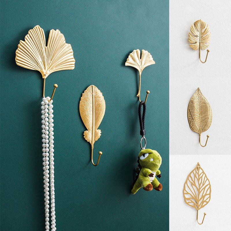 1Pcs Wall-mount Metal Golden Leaf Shape Hook Cloth... – Grandado
