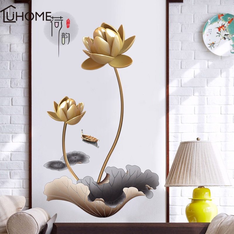 3D Golden Lotus Flower Wallpaper Chinese Style Ret... – Grandado
