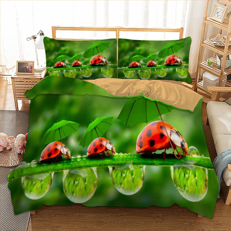Green Ladybug printed Bedding set Twin Queen King ... – Vicedeal
