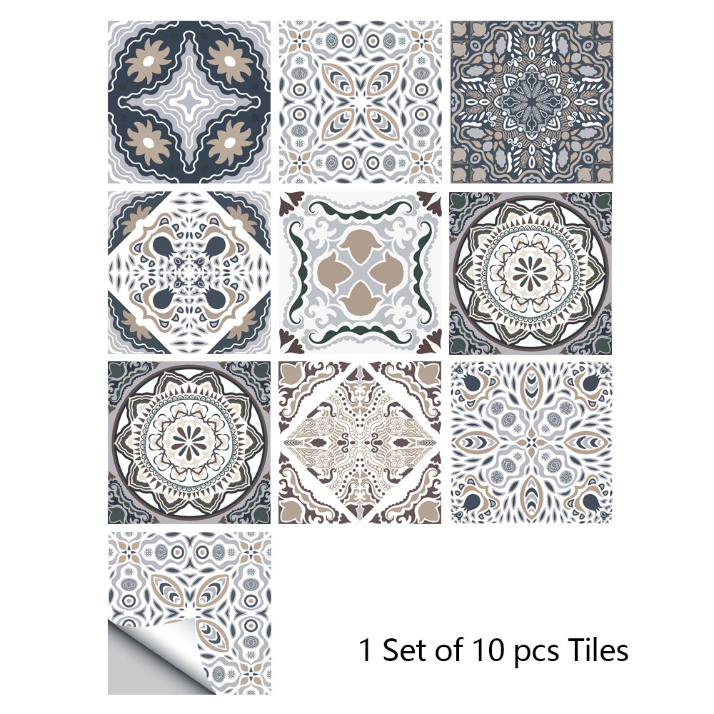 10pcs Gray Retro Pattern Matte Surface Tiles Stick... – Grandado