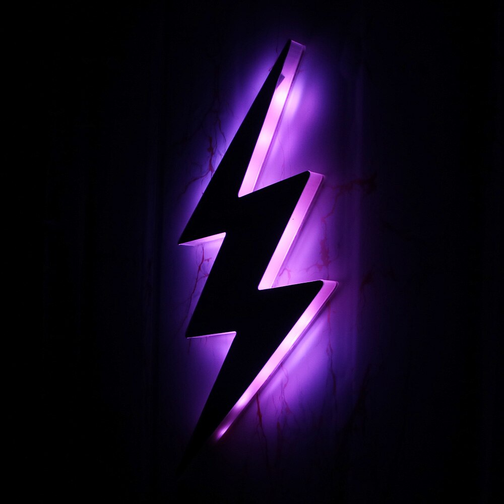 Lightning Bolt Decorative Wall Art Mirror With LED... – Grandado