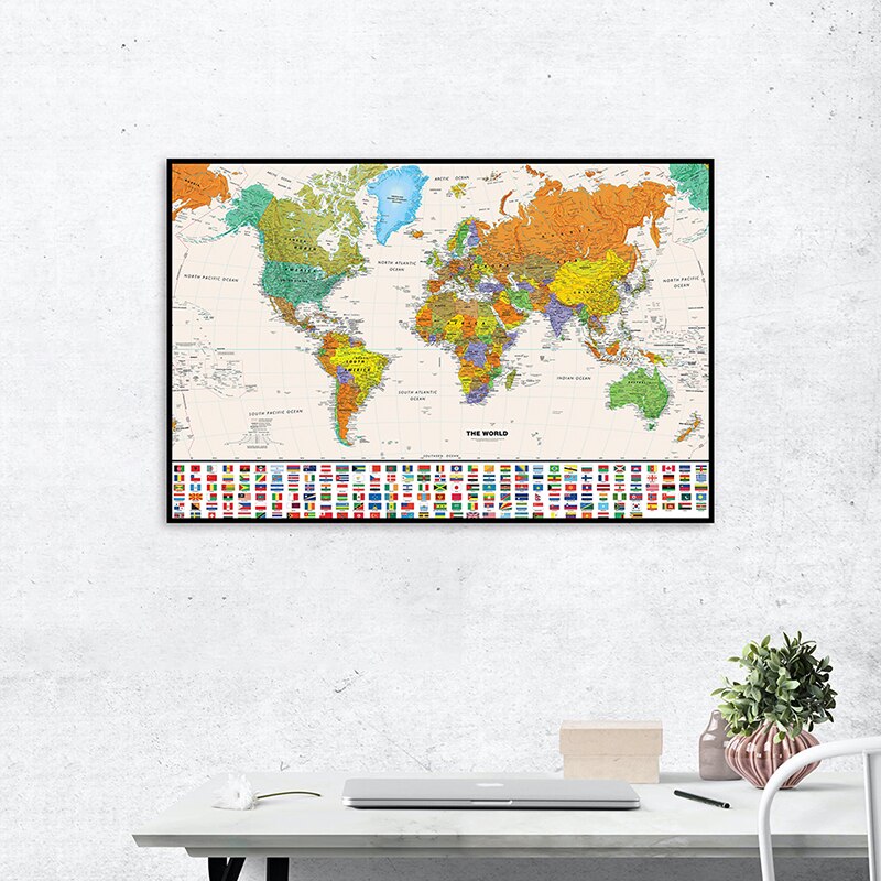 70*50cm The World Map with National Flags Retro Wa... – Vicedeal