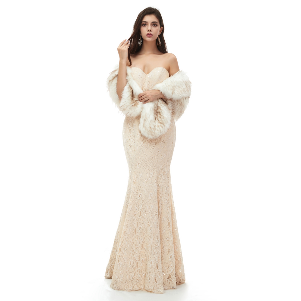 2022 Ivory Champagne Faux Fur Coat Formal Party Ev... – Grandado
